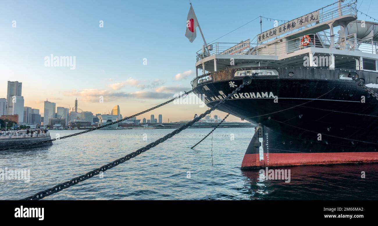 Yokohama, Japan - 12.09.2022: Old ocean liner ship Hikawa Maru, that ...