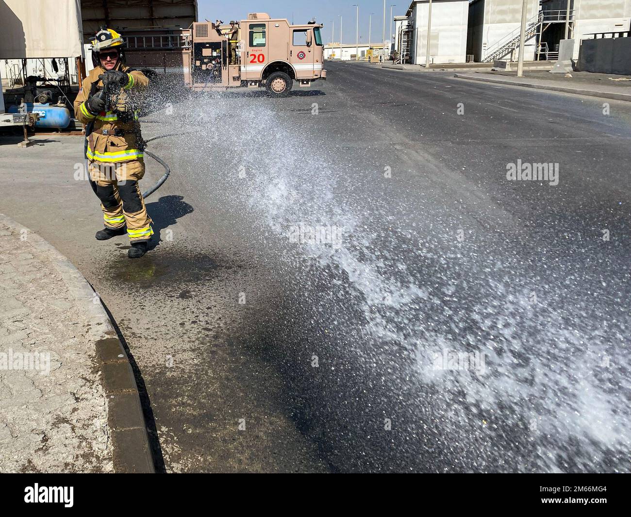 Senior Airman Joshua Quist, a firefighter with the 380th Air ...