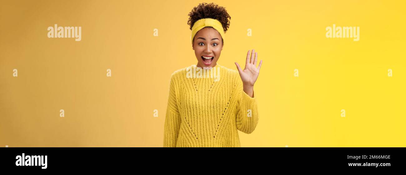 Friendly outgoing excited cute millennial female coworker newbie ...
