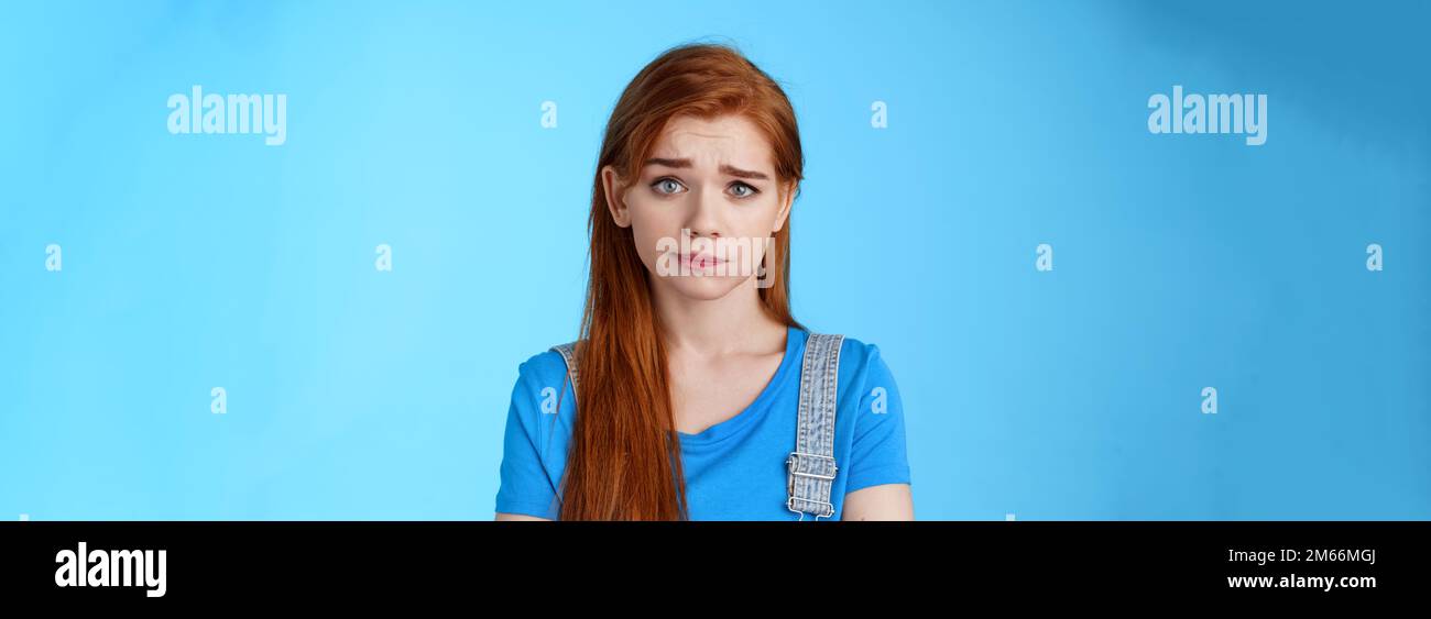 Doubtful questioned girlfriend look camera full disbelief, raise ...