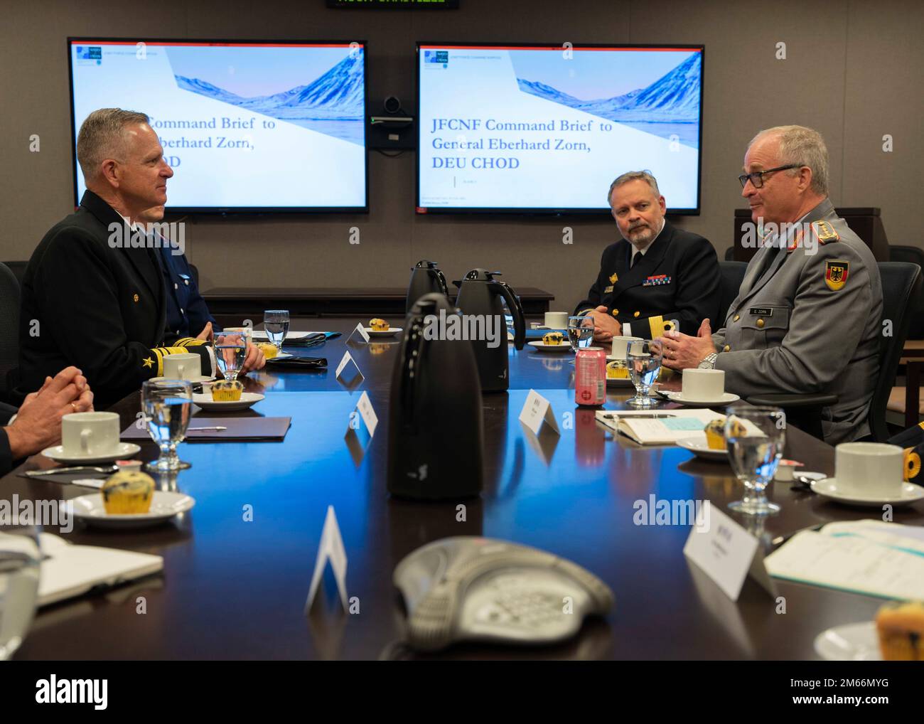 NORFOLK, Va. (April 8, 2022) – Vice Adm. Daniel Dwyer, left, commander, Joint Force Command ...