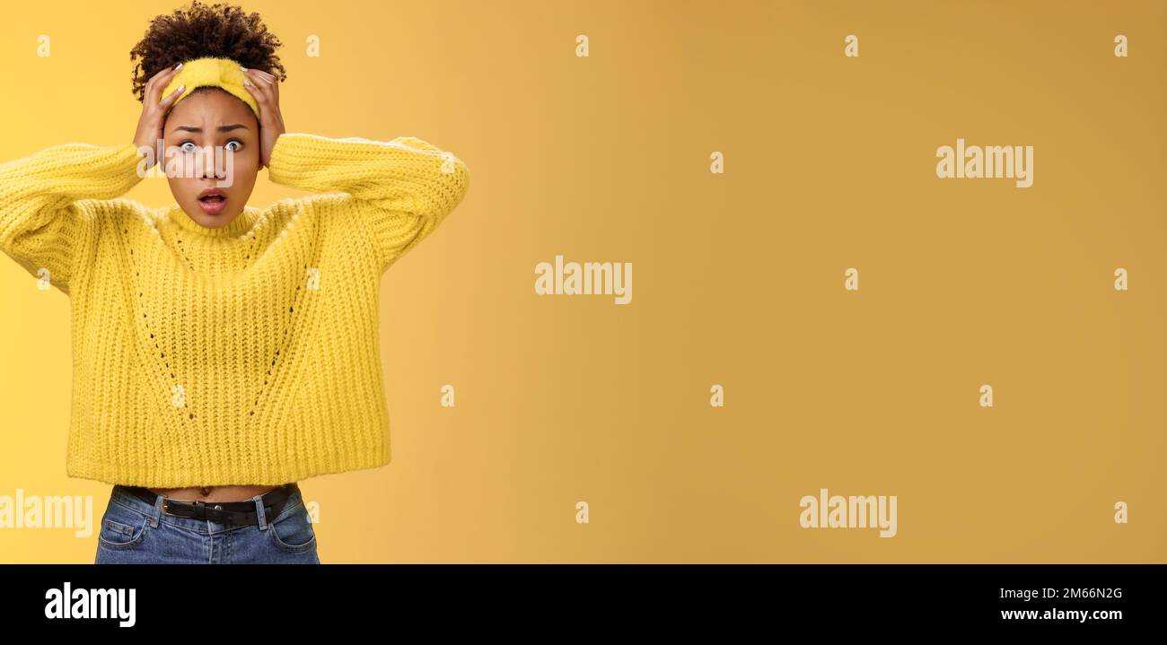 Troubled concerned perplexed female african-american employee duty look ...