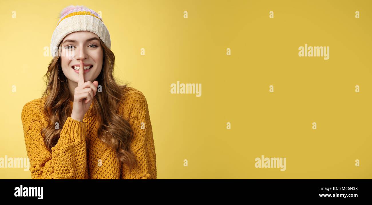 Shush listen. Portrait attractive flirty smiling devious cute european ...