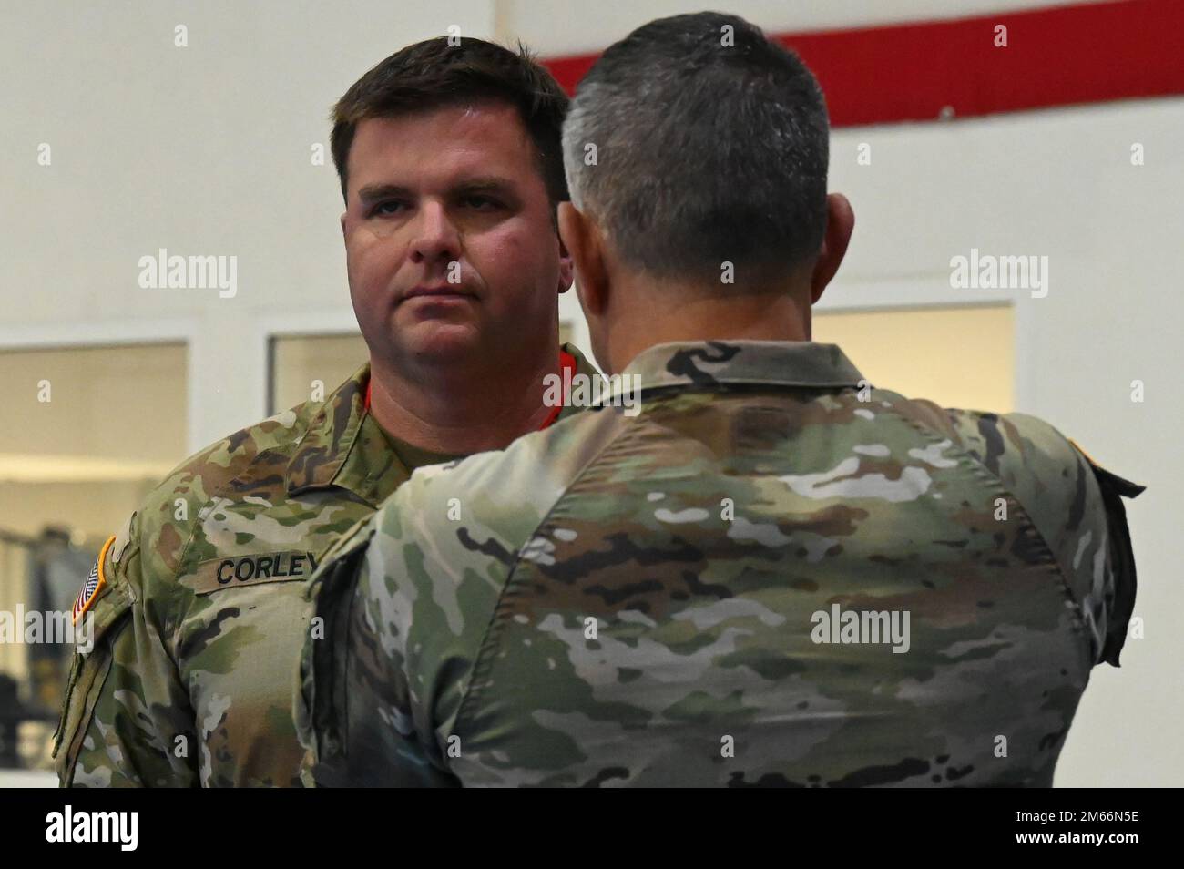 U.S. Army Master Sgt. Steven Corley receives a Purple Heart medal April ...