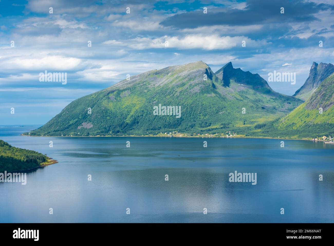 Beautiful landscape over the fjord of Senja Island from Bergsbotn ...