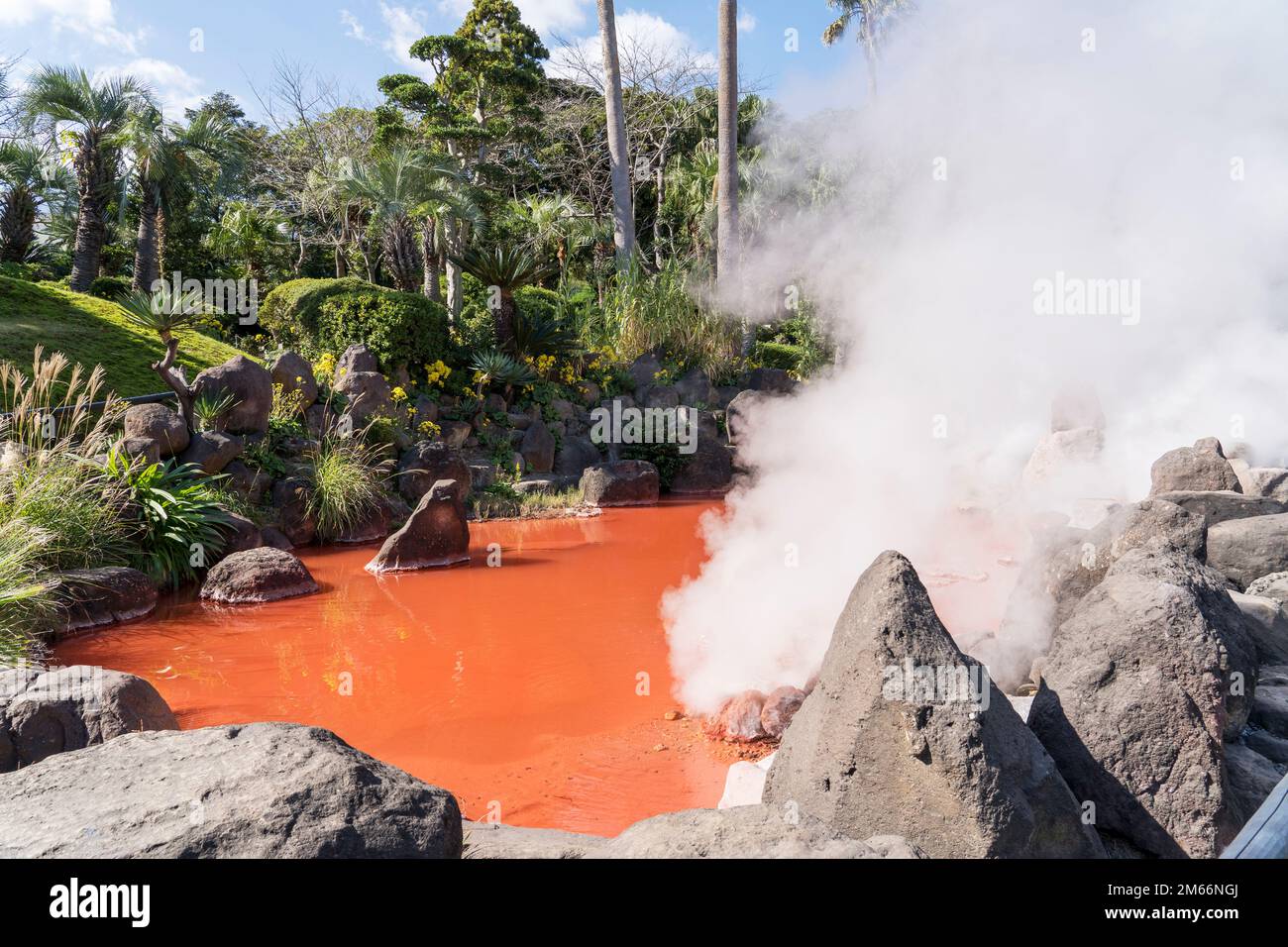 Red thermal pool Jigoku at Umijigoku in Beppu, Japan Stock Photo - Alamy