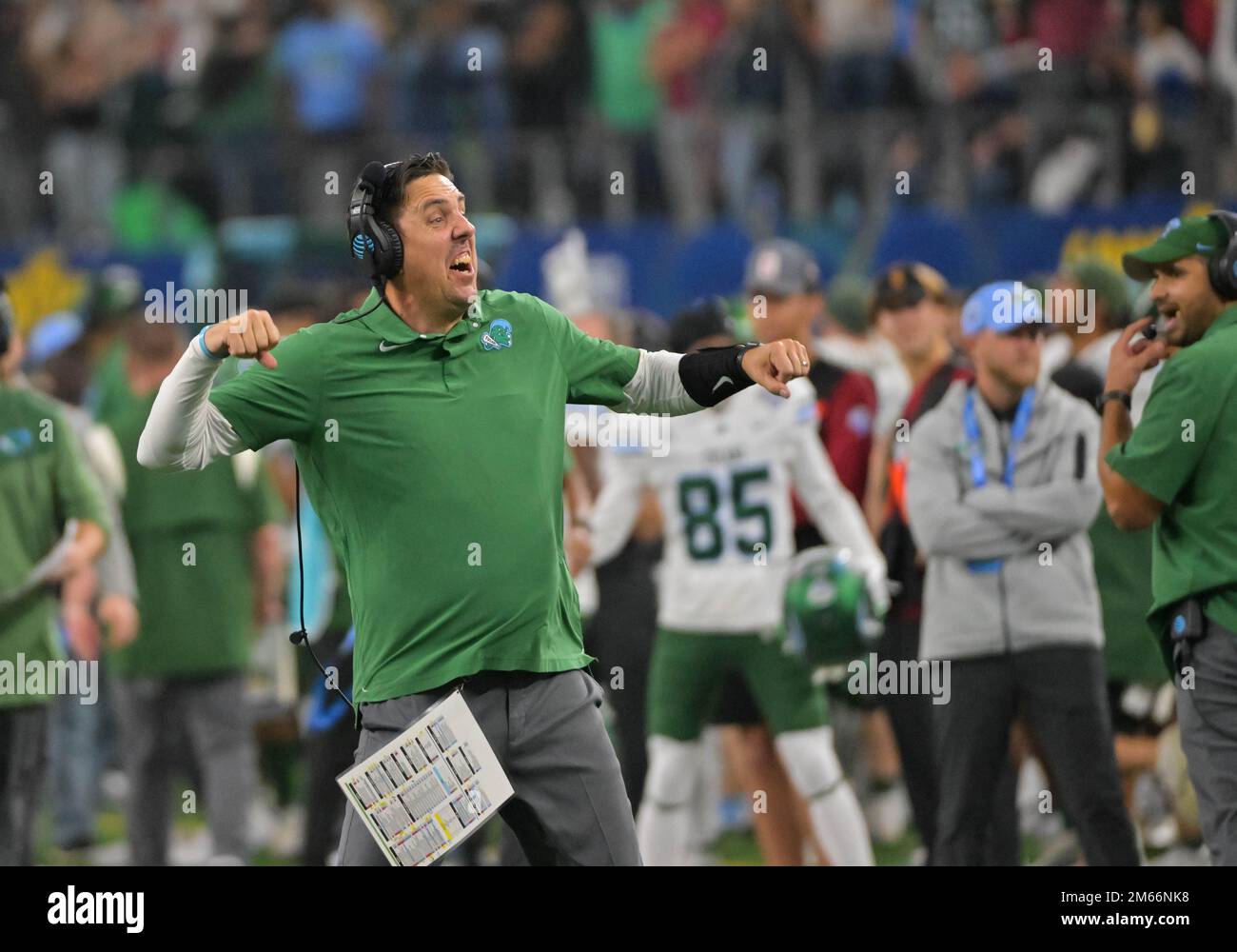 Arlington, Texas, USA. 2nd Jan, 2023. Tulane Green Wave wide receivers ...