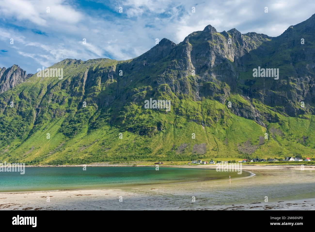The crystal clear water of the Ersfjordstranda beach in Senja Island ...