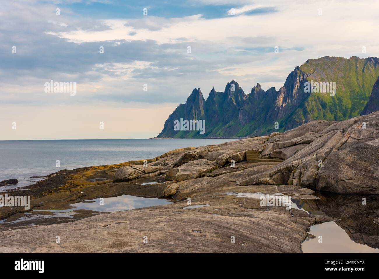 The Tungeneset (Devil's Teeth), mountains over the ocean in Senja ...