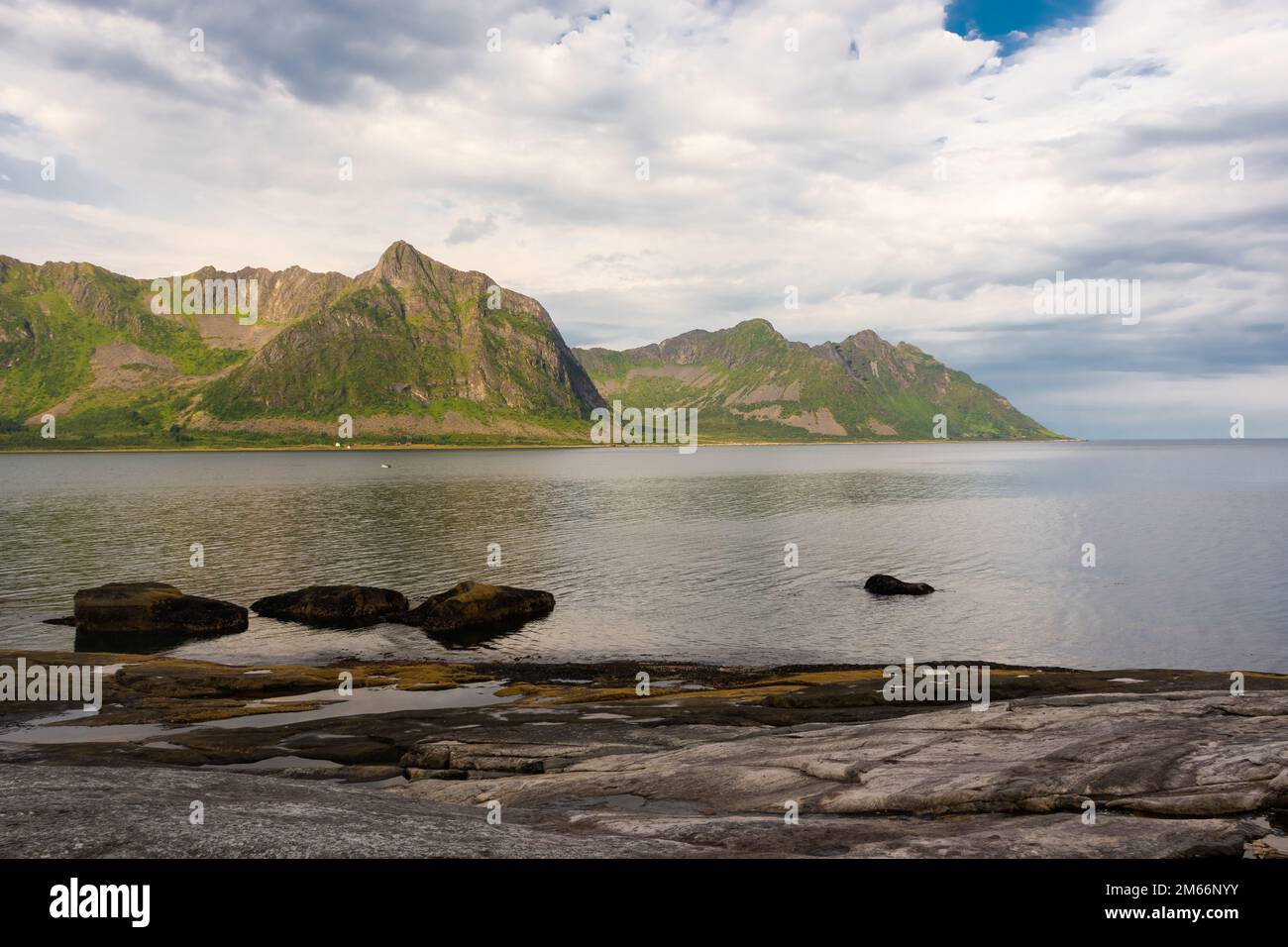 The Tungeneset (Devil's Teeth), mountains over the ocean in Senja ...
