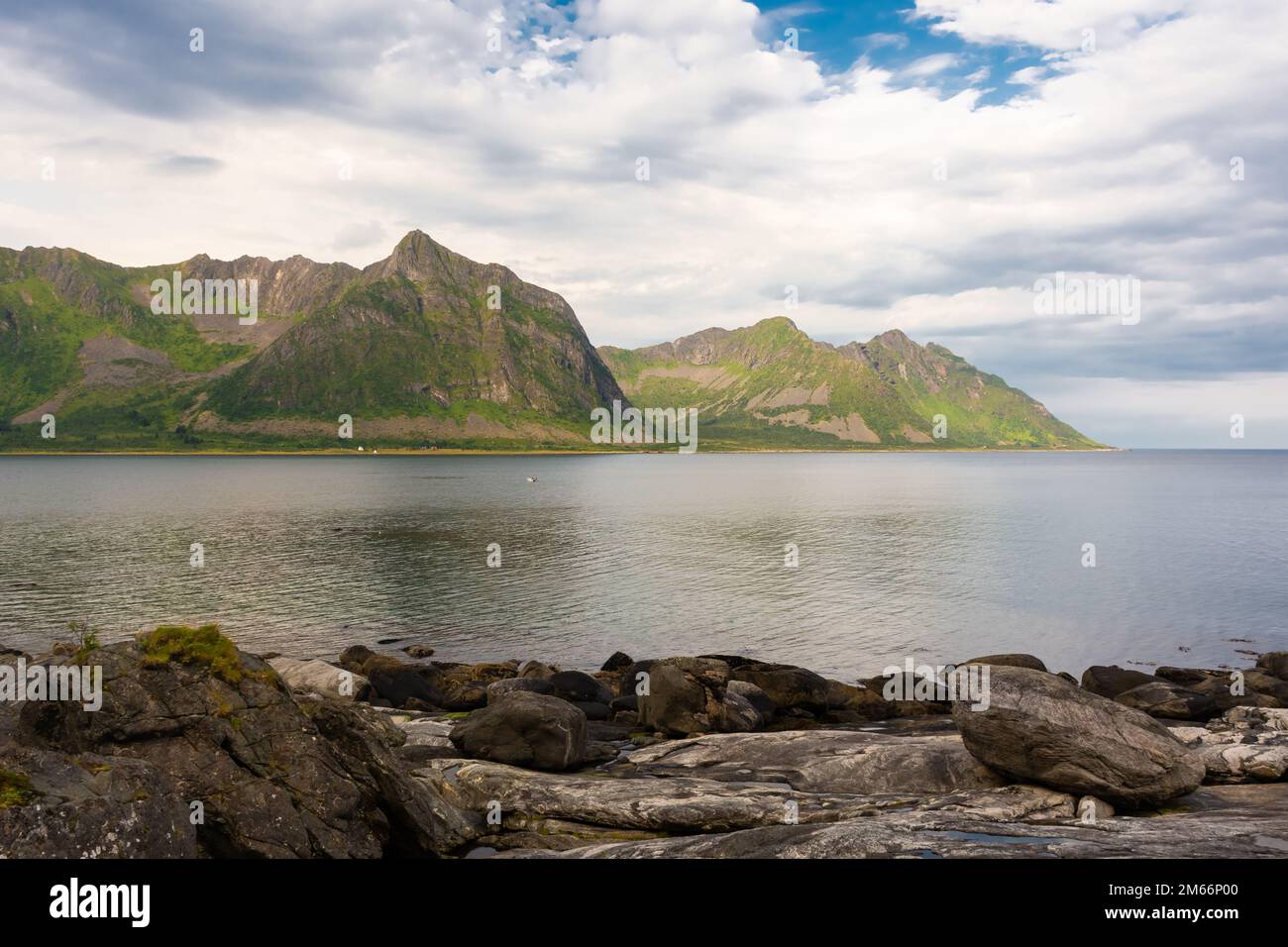 The Tungeneset (Devil's Teeth), mountains over the ocean in Senja ...