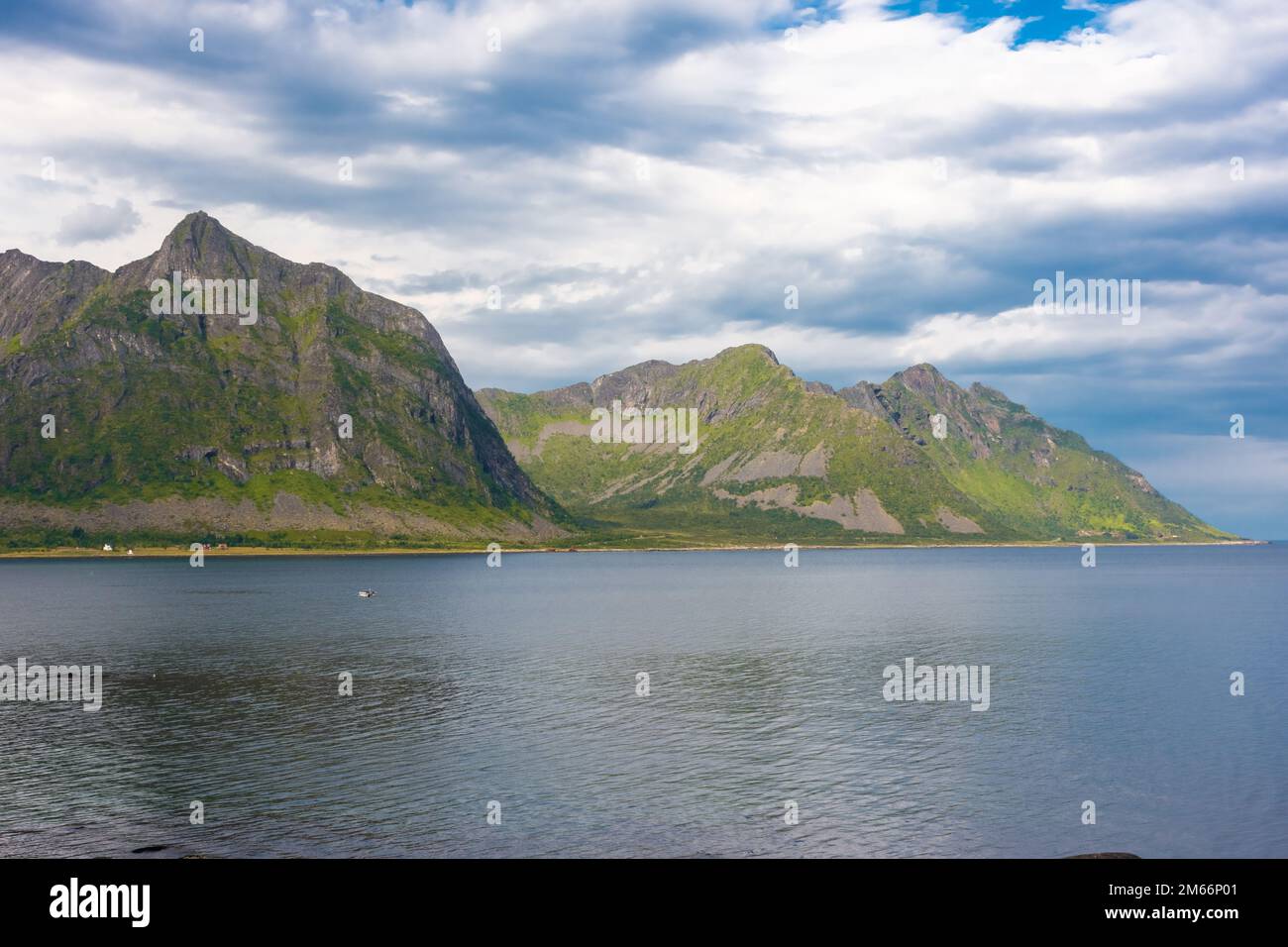The Tungeneset (Devil's Teeth), mountains over the ocean in Senja ...
