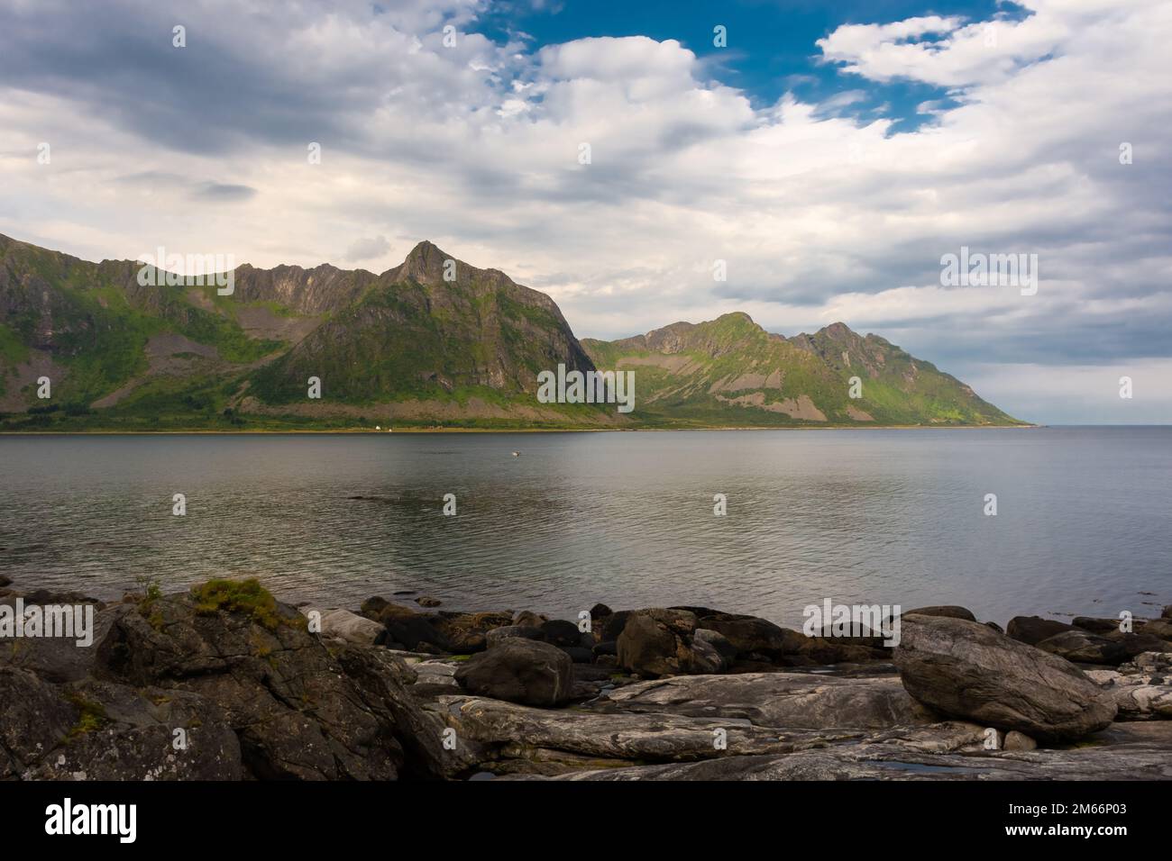 The Tungeneset (Devil's Teeth), mountains over the ocean in Senja ...
