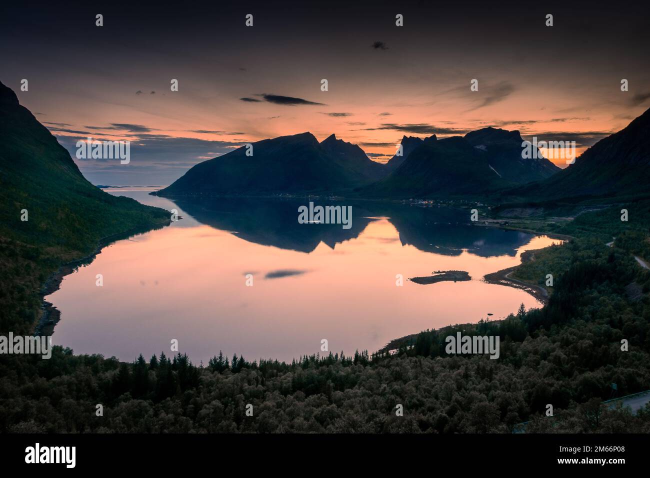 Beautiful sunset from Bergsbotn platform in Senja Island, Norway Stock ...