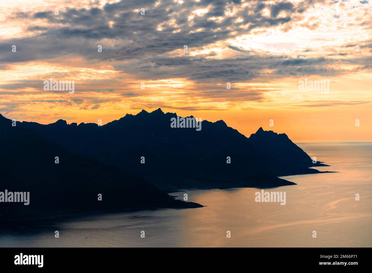 Sunset over the Devil's Teeth mountains of Senja Island and the ...