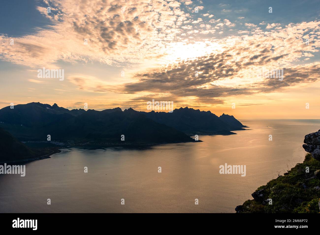 Sunset over the Devil's Teeth mountains of Senja Island and the ...