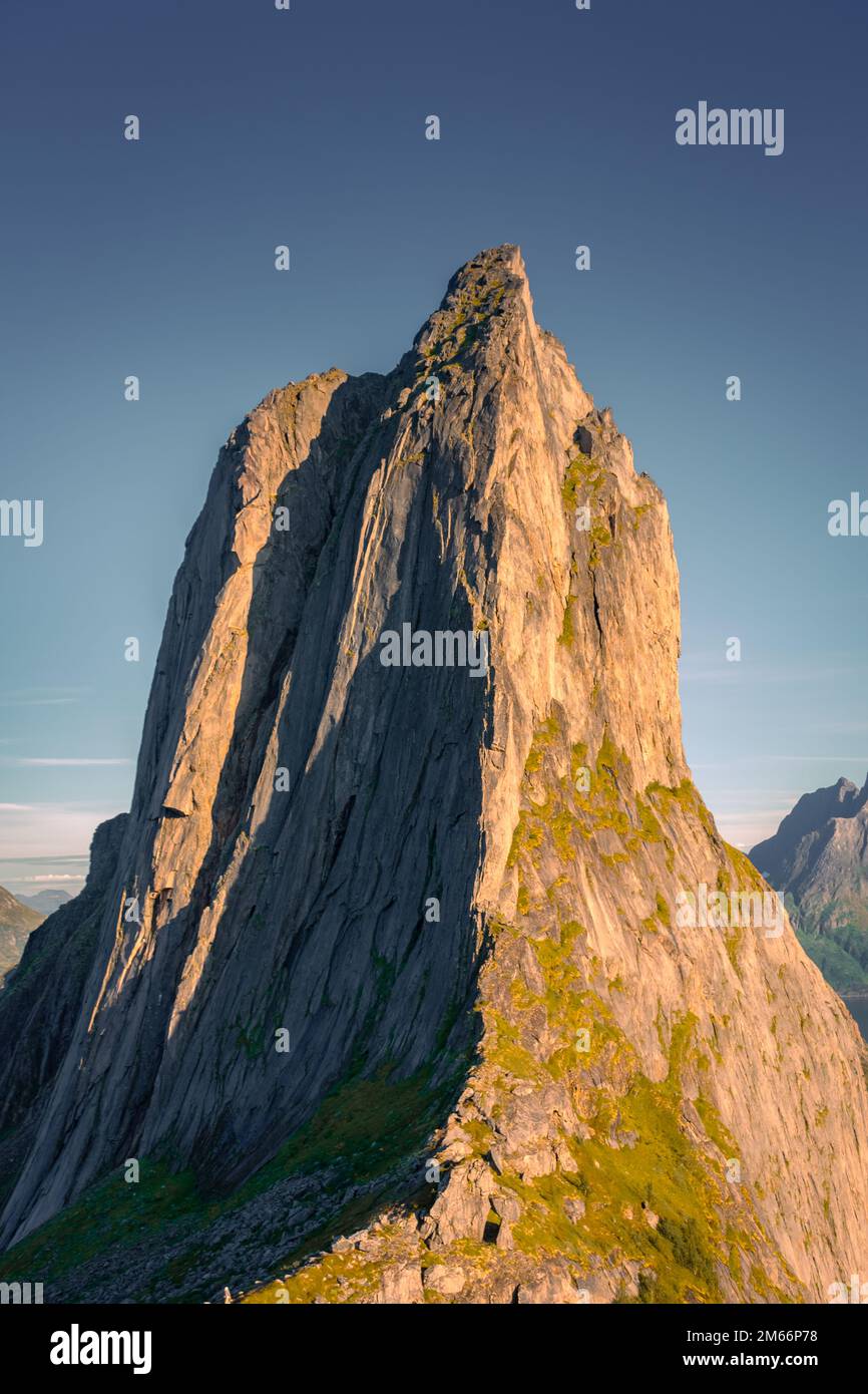 The epic Segla mountain viewed from Mount Hesten at sunset, Senja ...