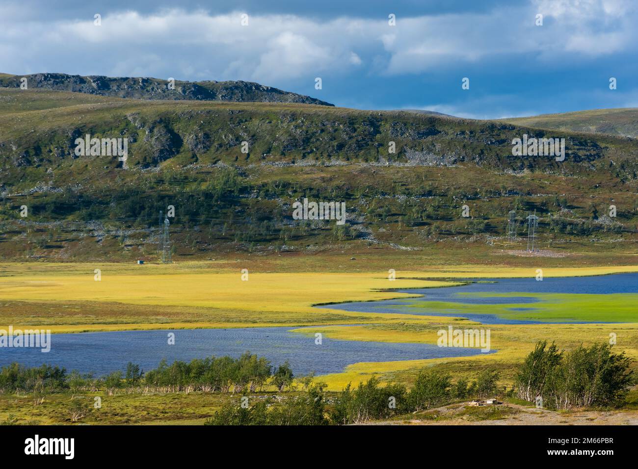Landscape of the tundra with a lake in the Finnmark province of Norway ...