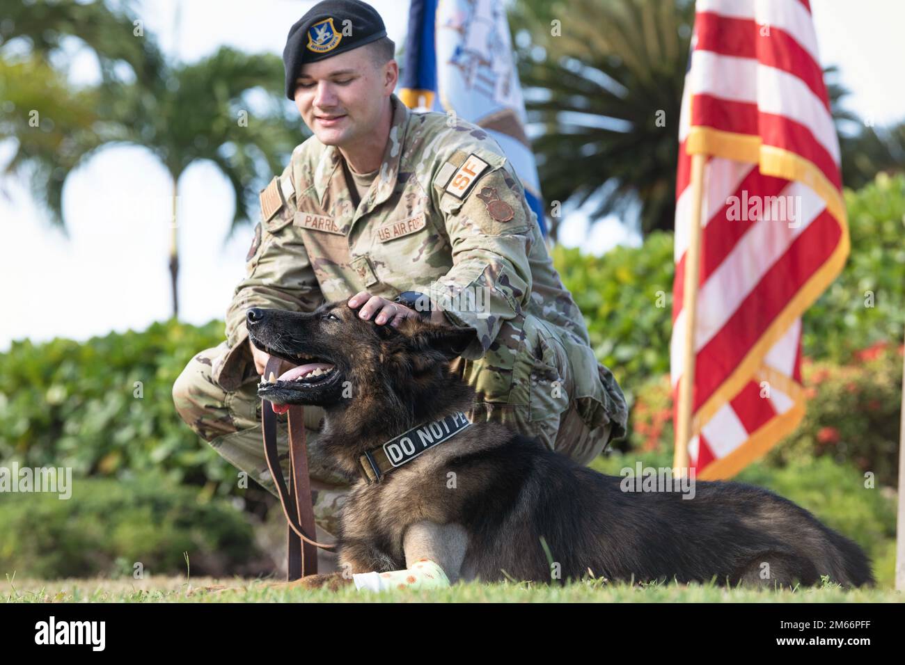 U.S. Air Force Staff Sgt. Tyler Parrish, 647th Security Forces Squadron military working dog ...