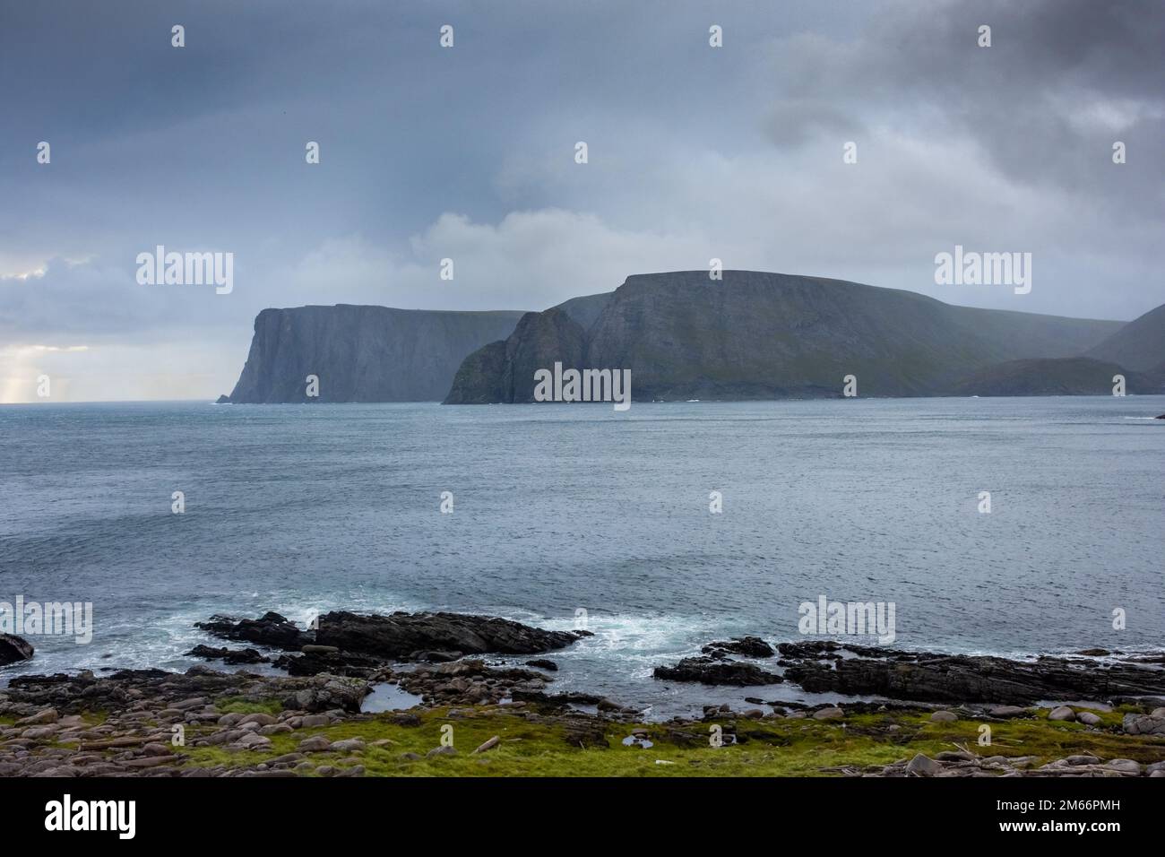 Cliff of the North Cape and the Arctic Ocean from Knivskjellodden, the ...