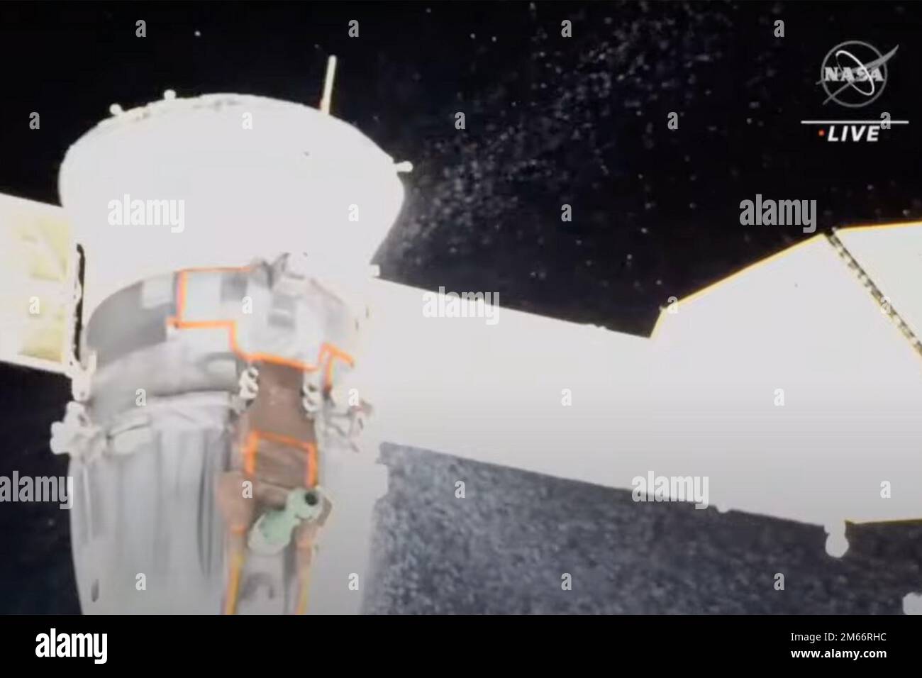 Screengrab showing the leak on the Soyuz capsule, which was first ...
