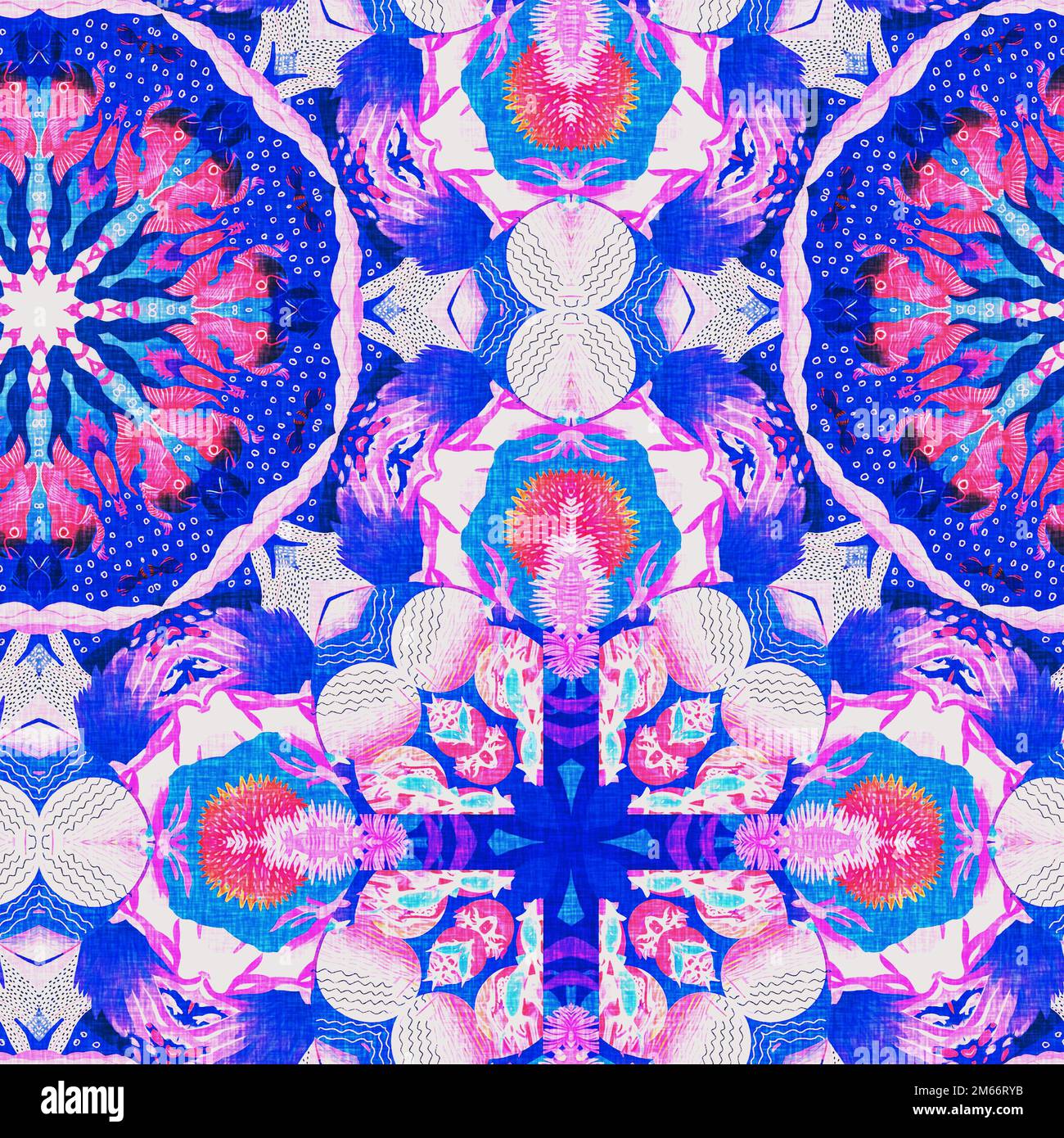 Bright Red Blue white vibrant watercolor batik azulejos tile background ...