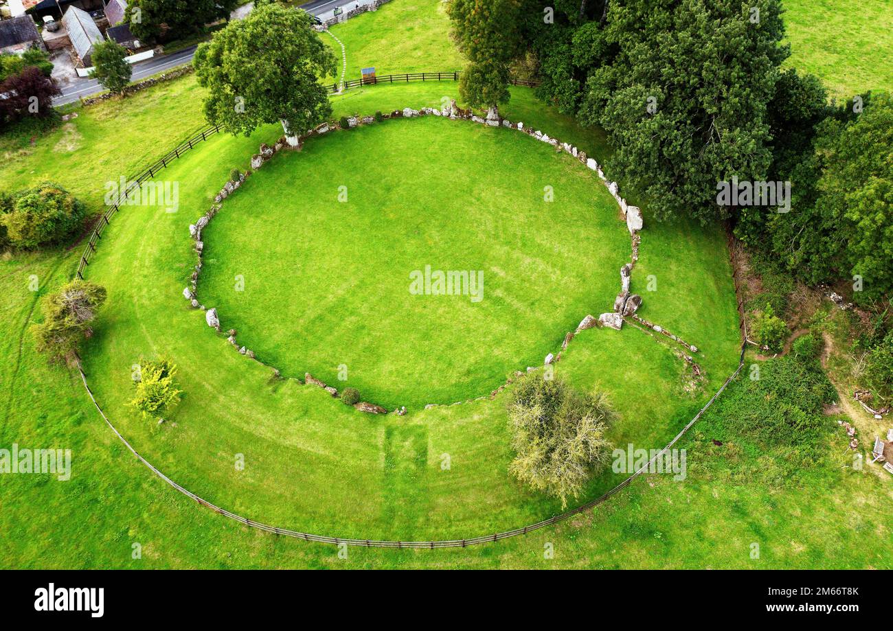 Grange stone circle. Lough Gur, Ireland. Neolithic. Aerial showing ...