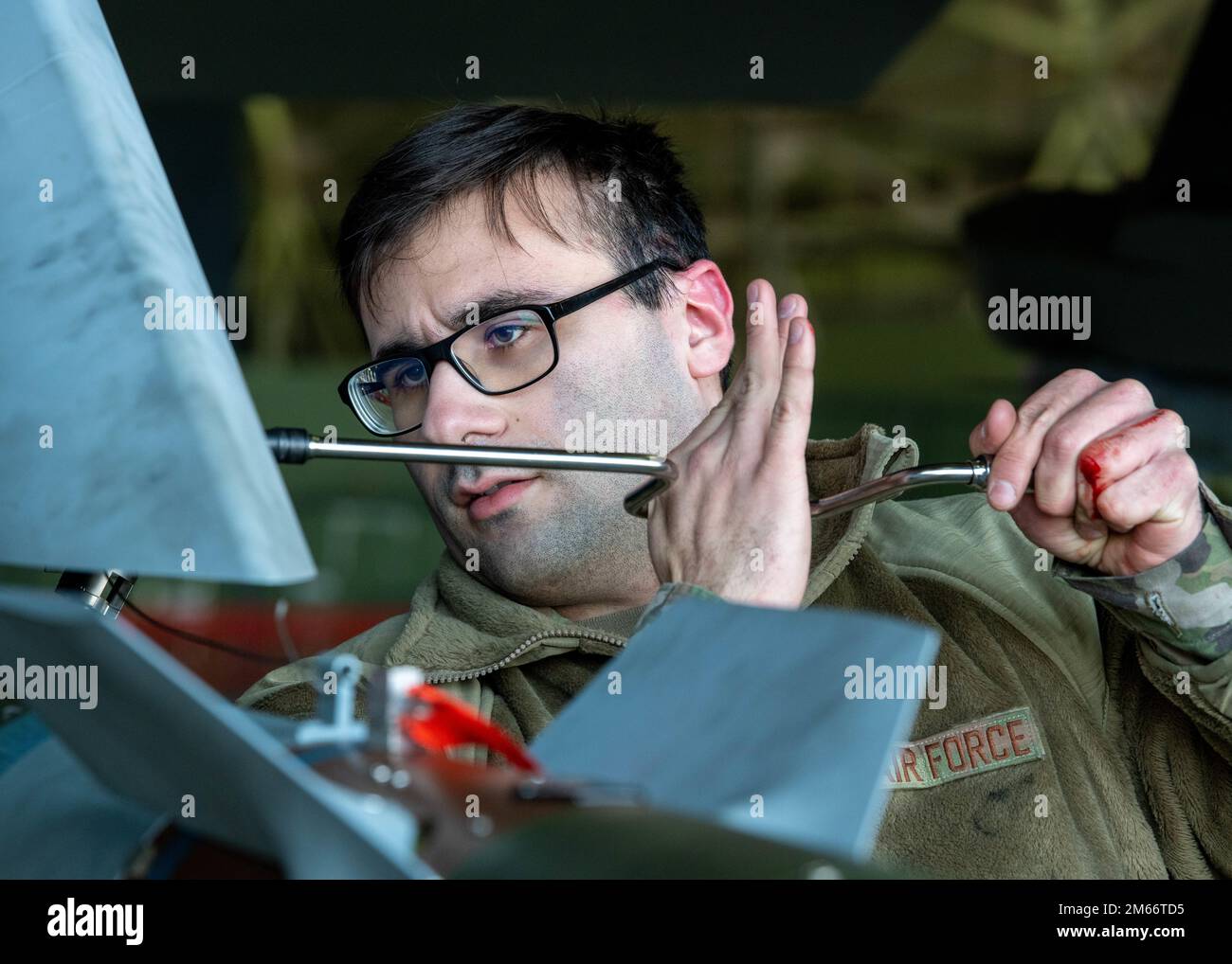 U.S. Air Force Senior Airman Carlos Caban-Barreto, a weapons load crew ...