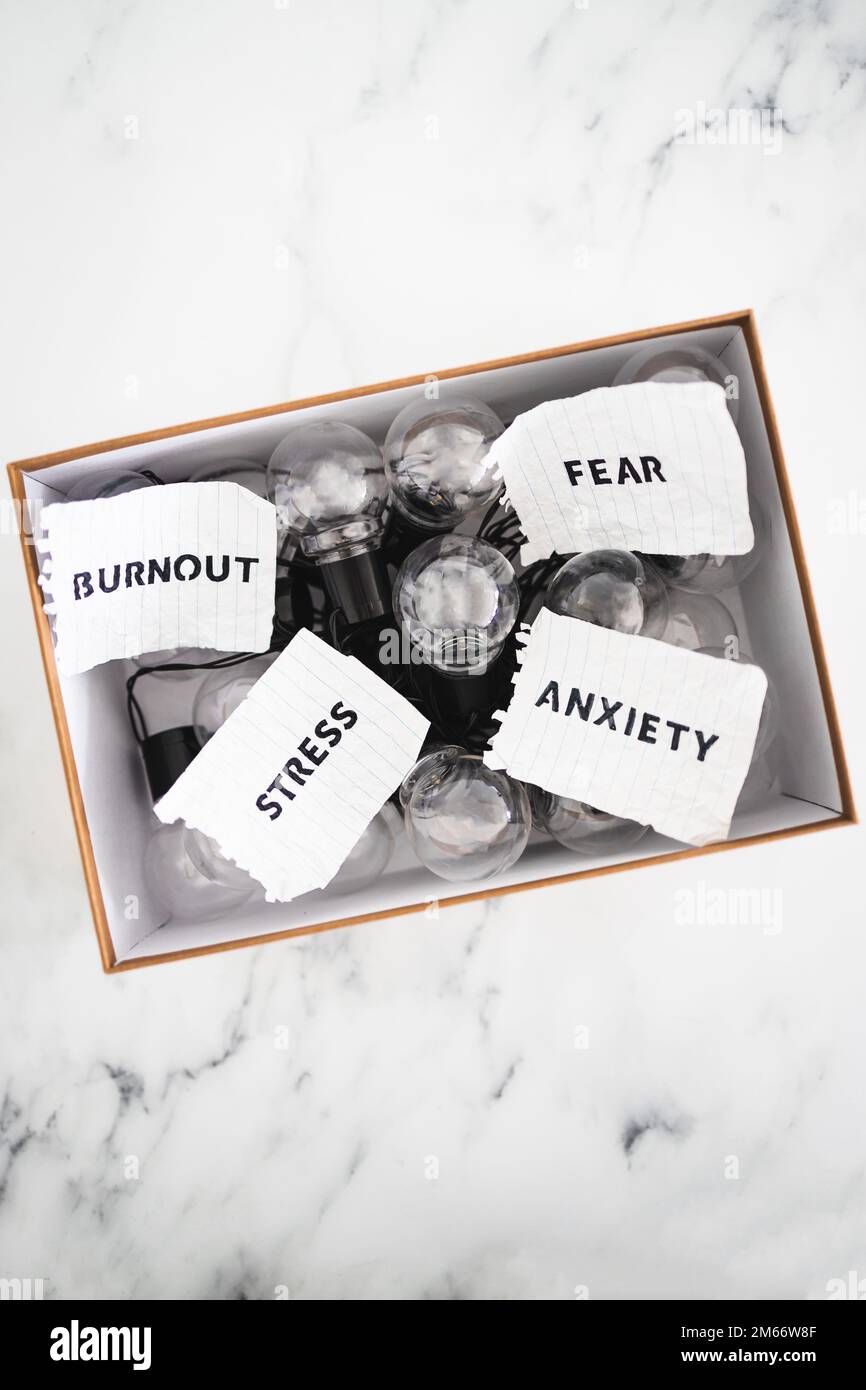 mental health text in box surrounded by anxiety fear stress and burnout ...