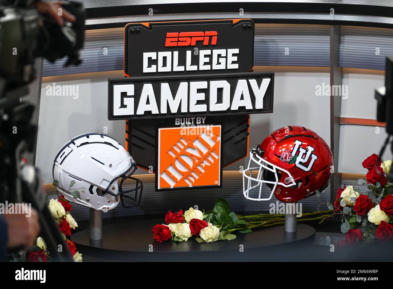 Detailed view of ESPN College Gameday Utah Utes and Penn State helmets ...