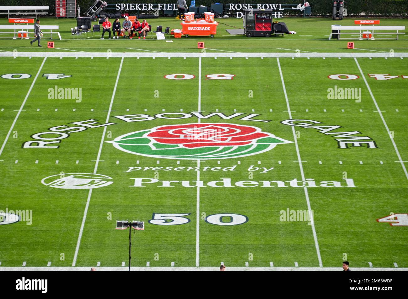 General overall view of the Rose Bowl Game logo on the field before the ...