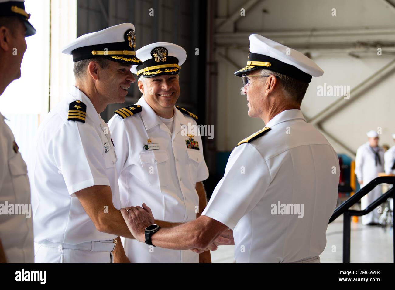U.S. Navy Rear Adm. Scott Jones, right, commander, Naval Air Forces ...