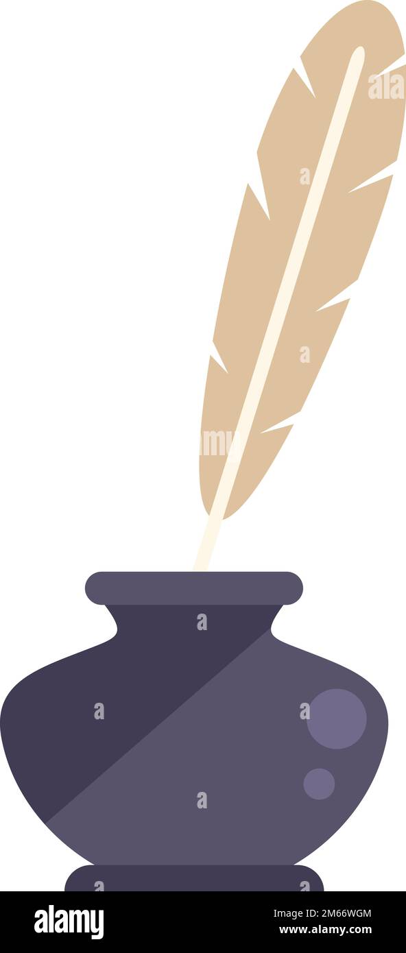 Ink feather pot icon flat vector. Pen paper. Hand letter isolated Stock ...