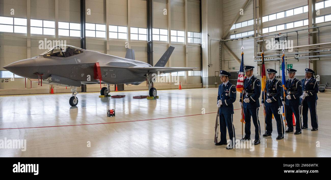 U.S. Air Force Airmen in the Ramstein honor guard await the ...