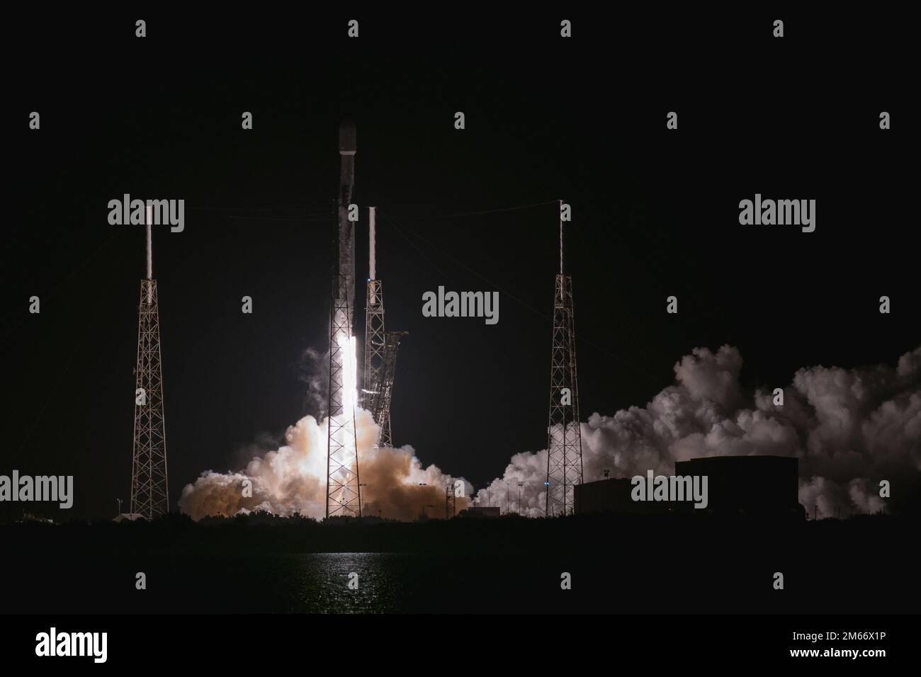 A Falcon 9 rocket carrying the HOTBIRD satellite group launches from ...
