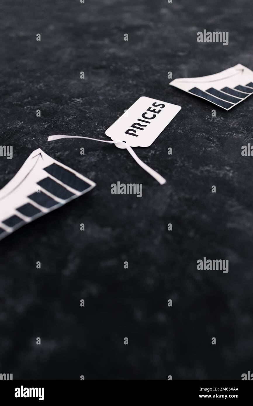 inflation and price hikes conceptual image, Prices text on product tag ...
