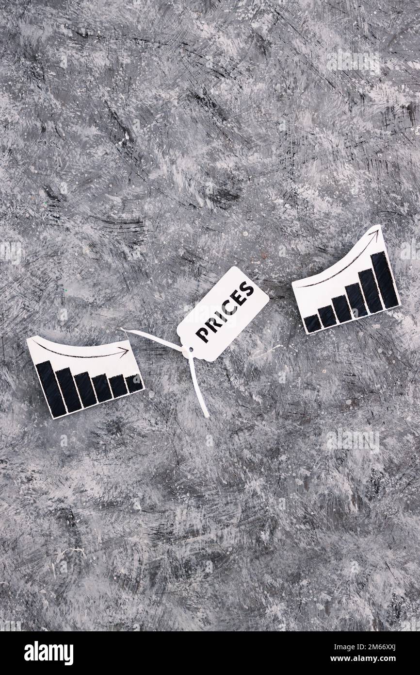 inflation and price hikes conceptual image, Prices text on product tag ...