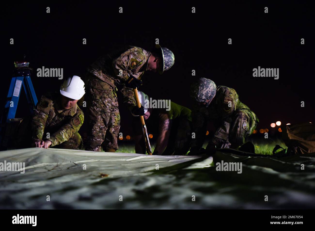 Airmen from across the 39th Air Base Wing assemble tents during a ...