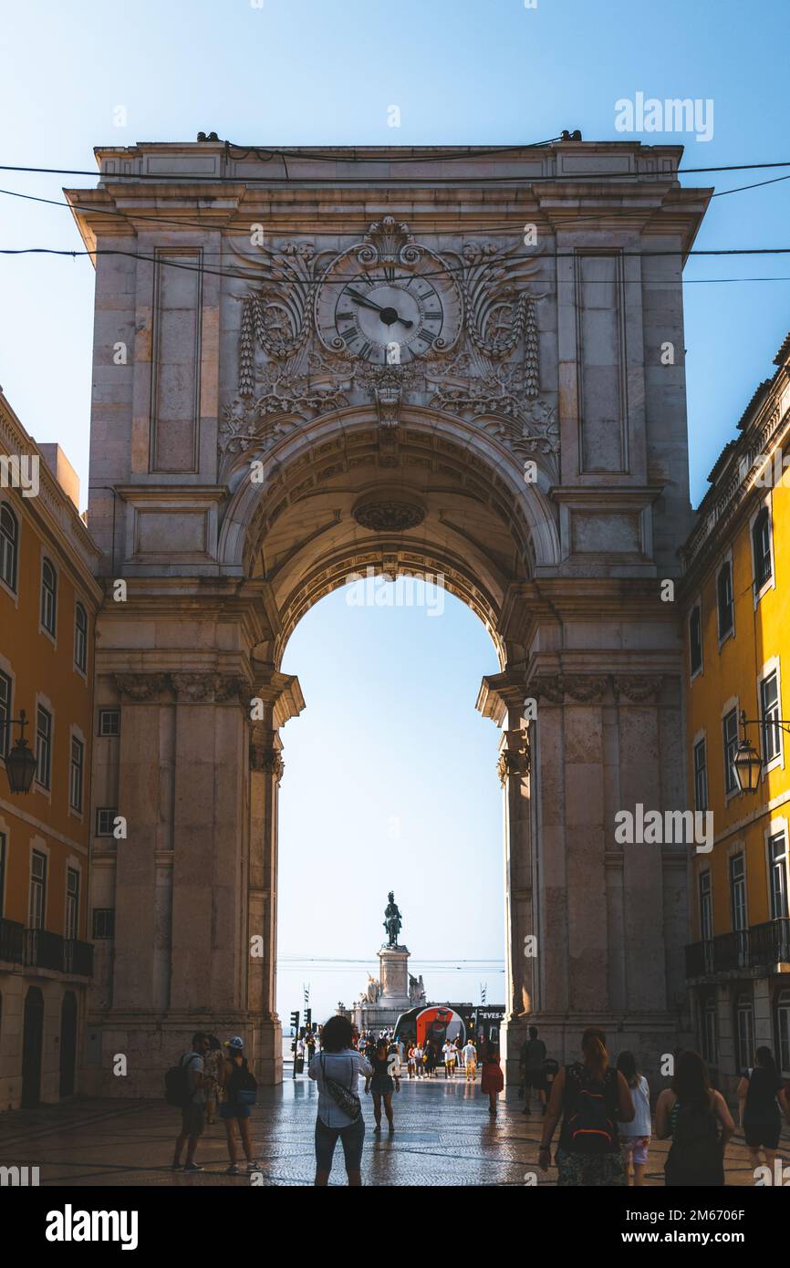 The Arco da Rua Augusta, or the Rua Augusta Arch in morning light in ...