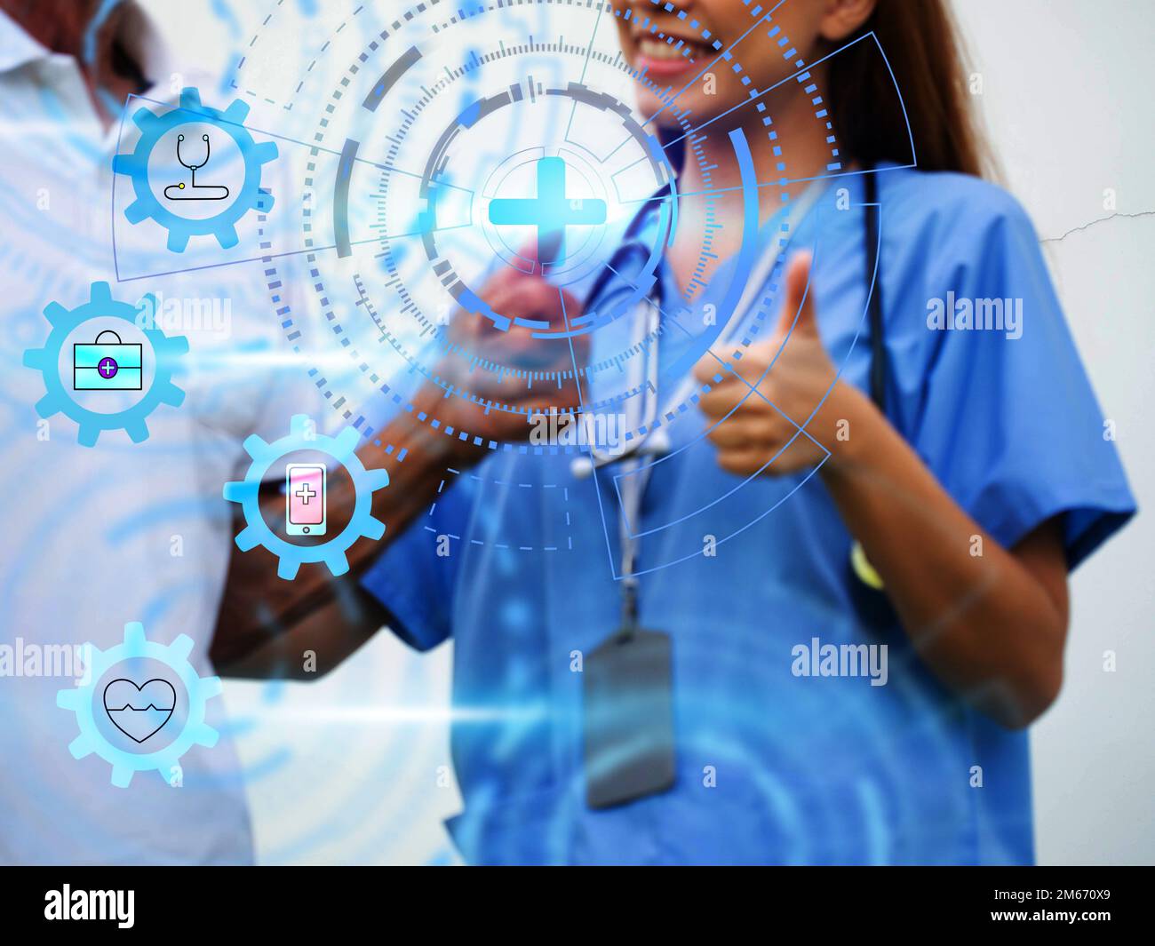 Pointing finger cheerful nurse doctor scientist hospital clinic patient ...