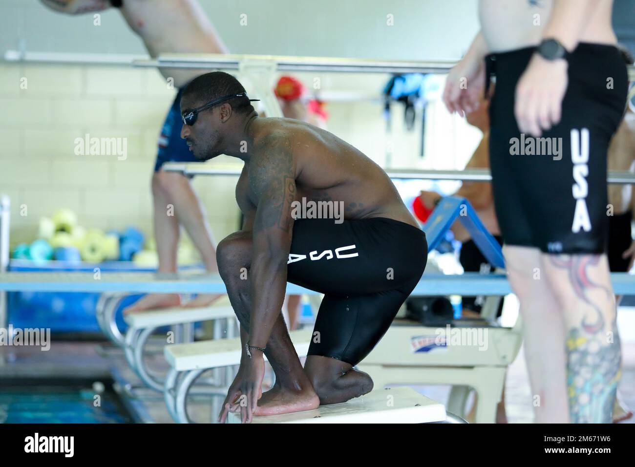 Retired U.S. Marine Corps Corporal Kionte Storey practices his swimming ...