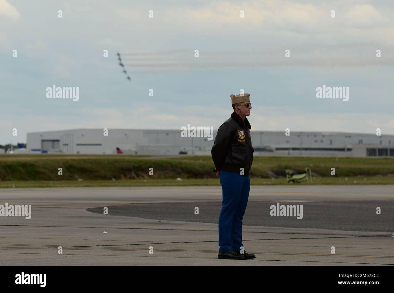 U.S. Navy Lt. Griffin Stangel, U.S. Navy Blue Angels narrator, observes ...
