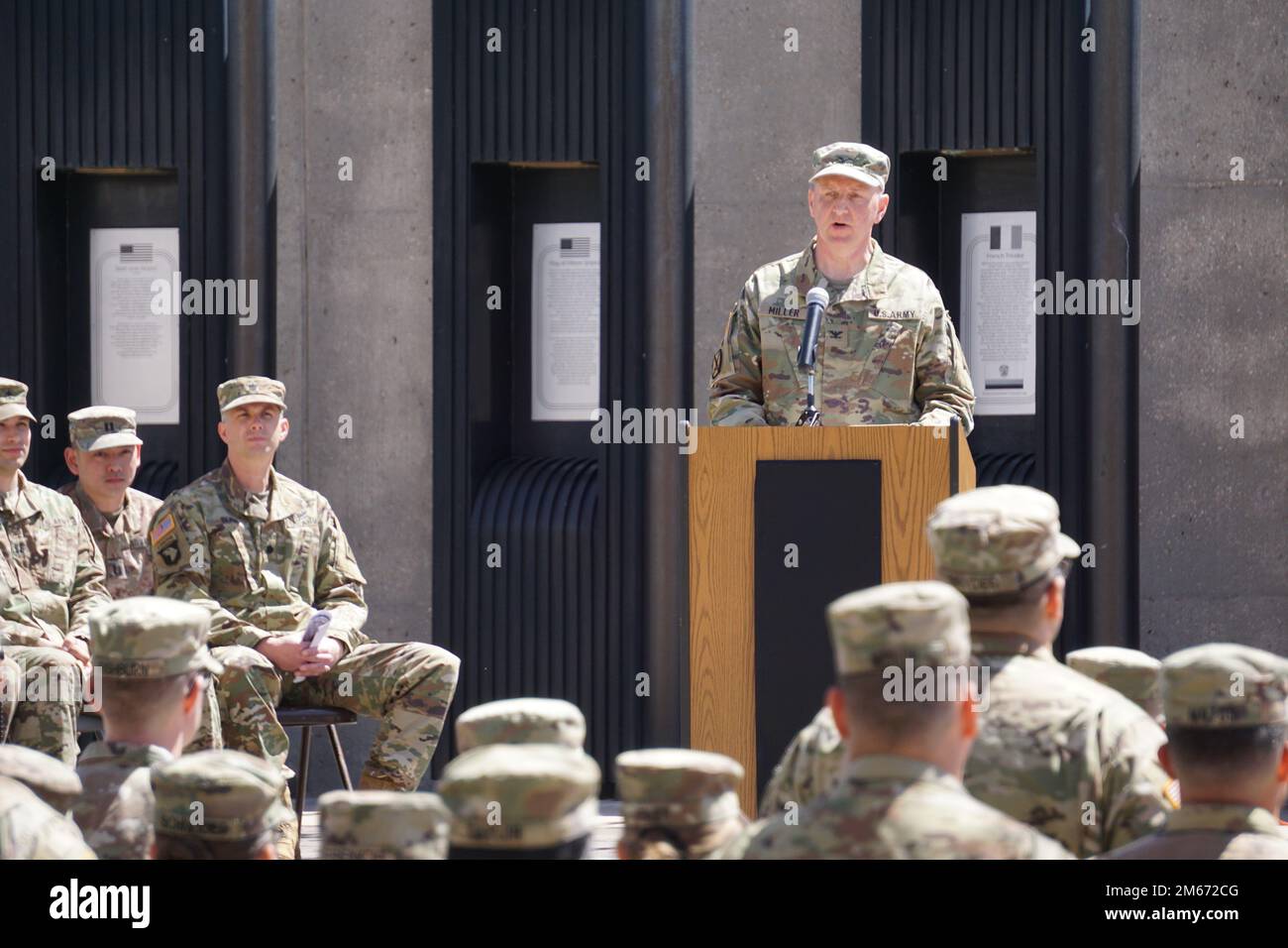 Incoming Army Reserve Col. Adam C. Miller speaks to the 647th RSG Army ...