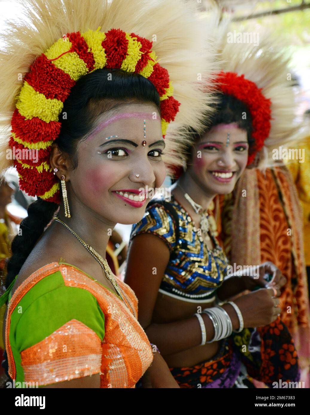 Tamil dancers preparing to perform in a cultural event in Madurai ...