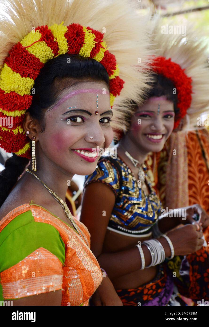 Tamil dancers preparing to perform in a cultural event in Madurai ...