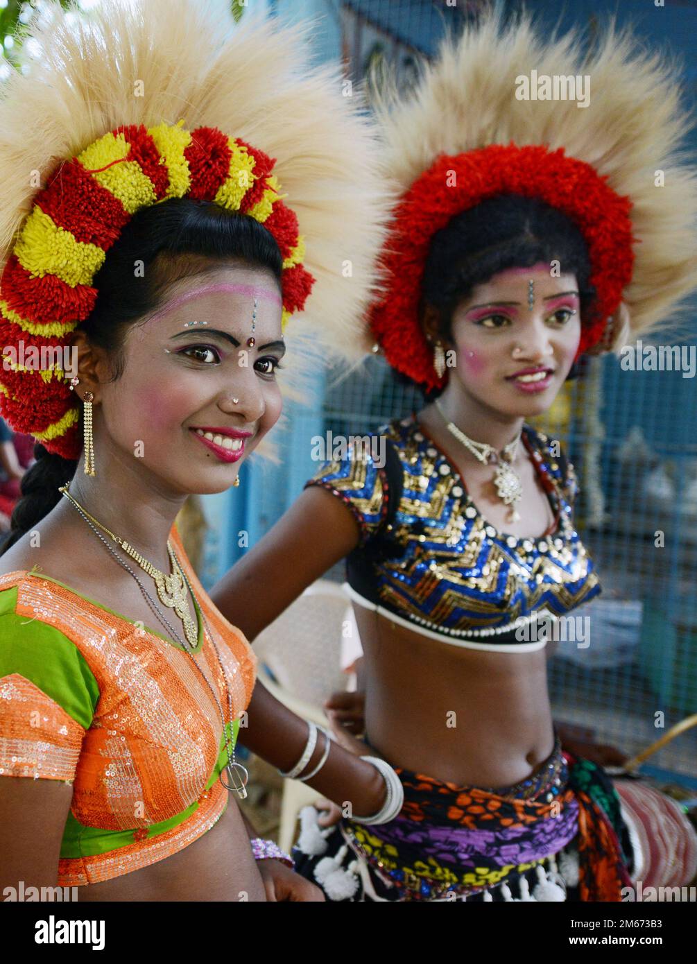 Tamil dancers preparing to perform in a cultural event in Madurai ...