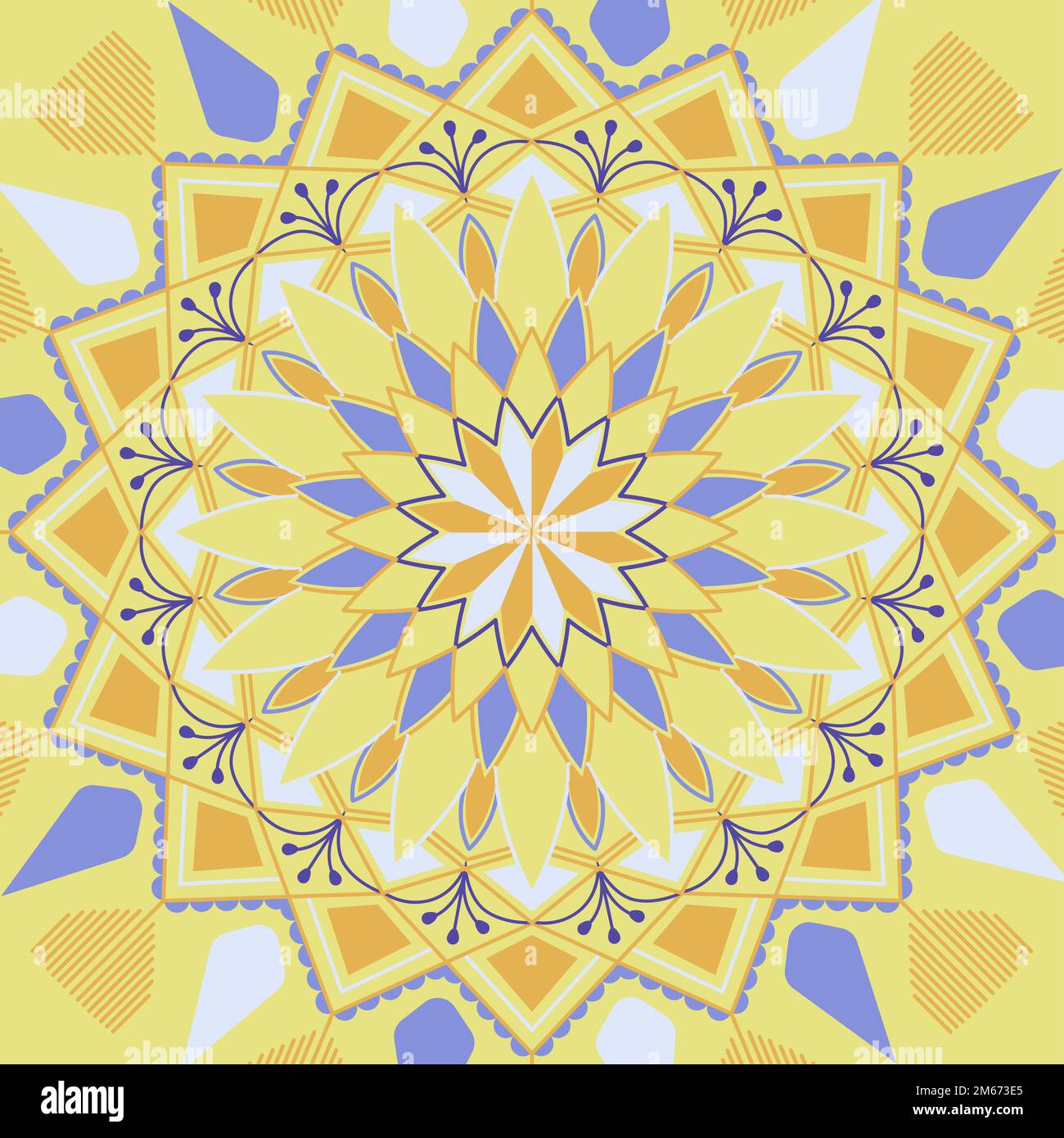 Yellow and blue mandala pattern on white background Stock Vector Image ...
