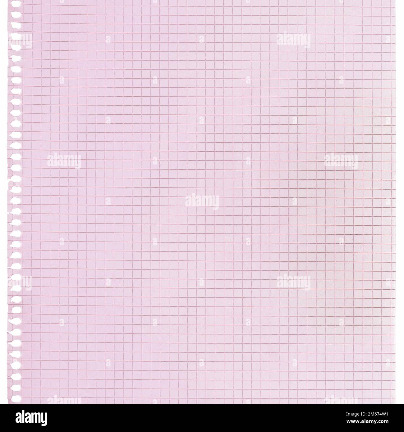 Checked spiral notebook page paper background, old pink chequered ring ...