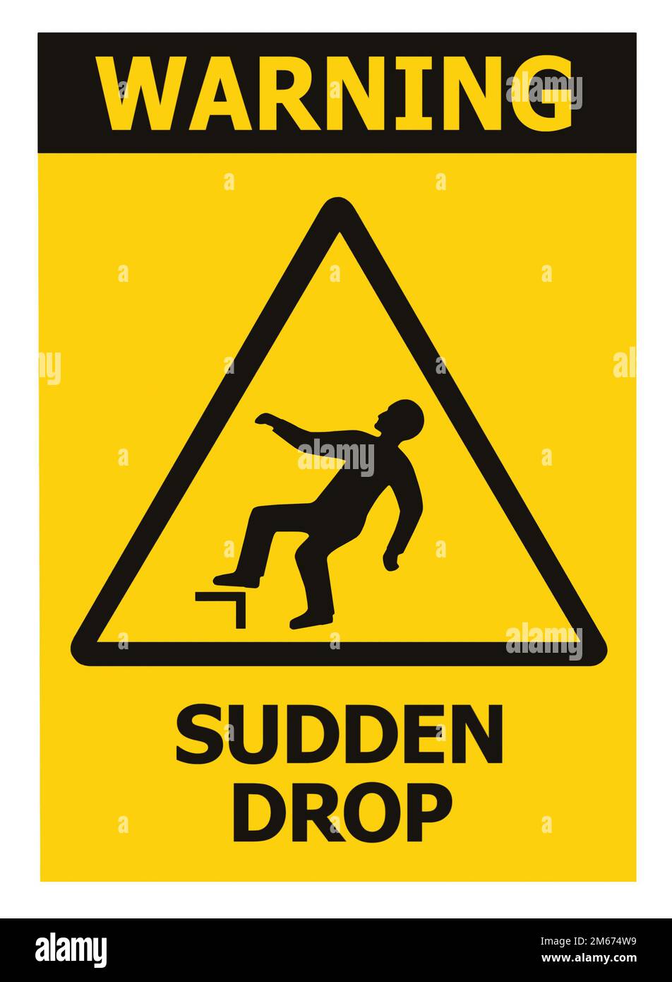 Sudden Drop Danger Warning Text Sign Icon Label, Black Triangle, Yellow ...