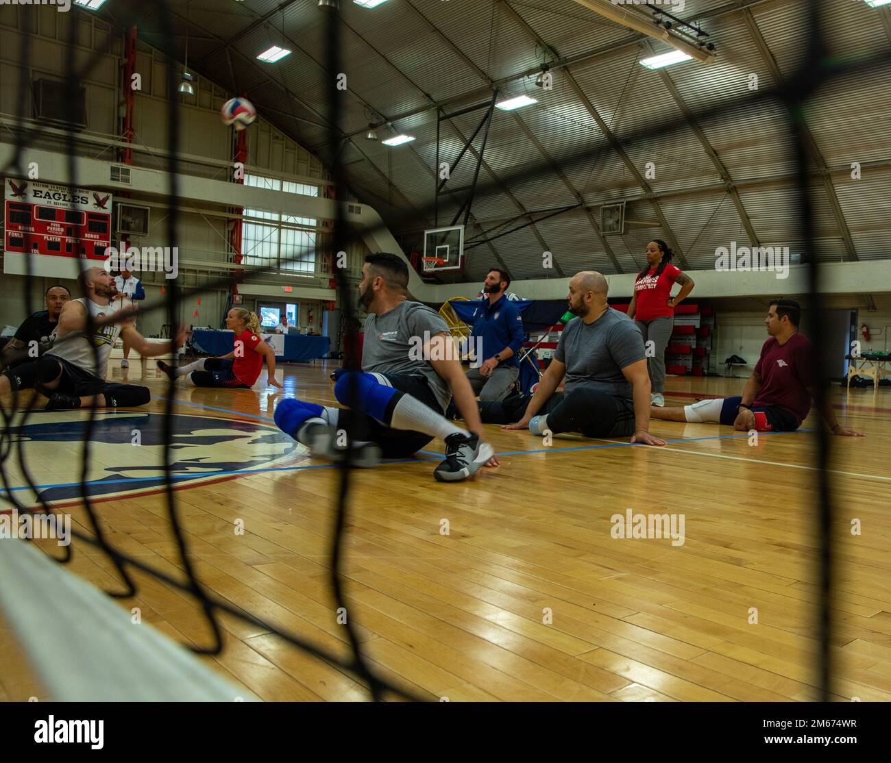 Team U.S. athletes, trains at the sitting volleyball practice, during ...